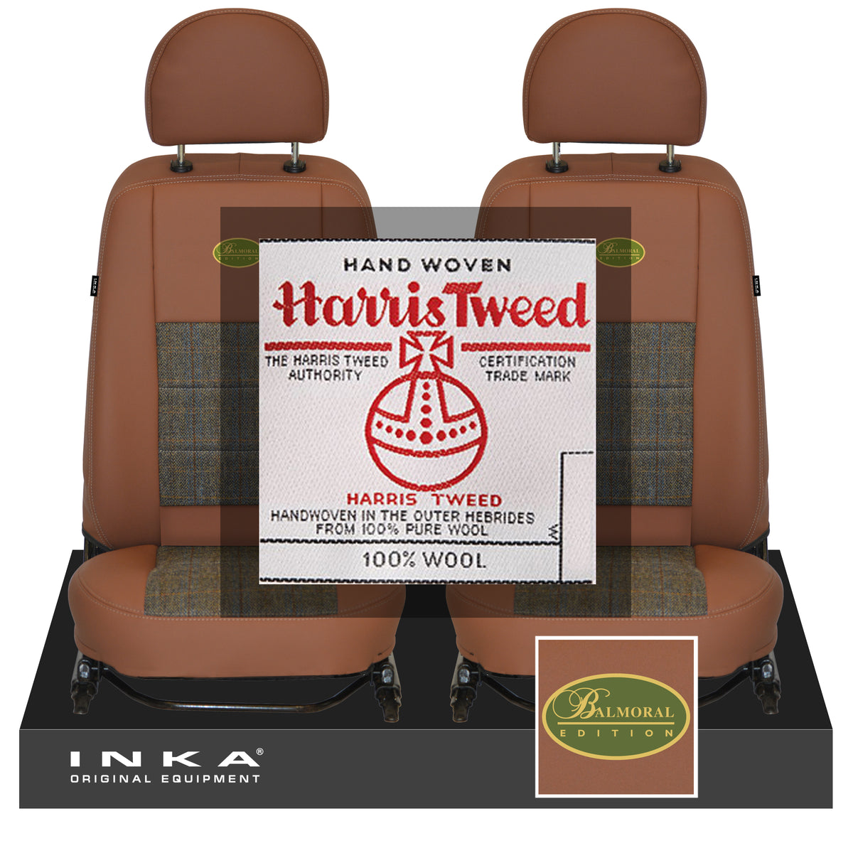 Land Rover Defender L316 INKA Tan Leatherette & Harris Tweed Front Pai ...