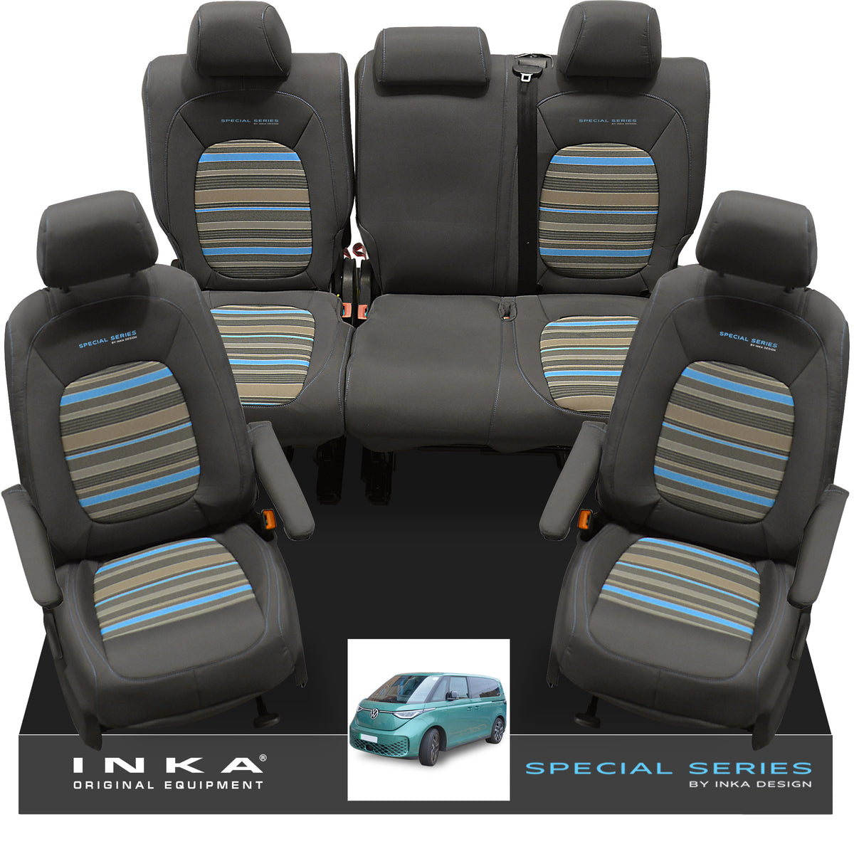 VW ID Buzz Life Style GTX Front & Rear Full Set Tailored Seat Covers ...