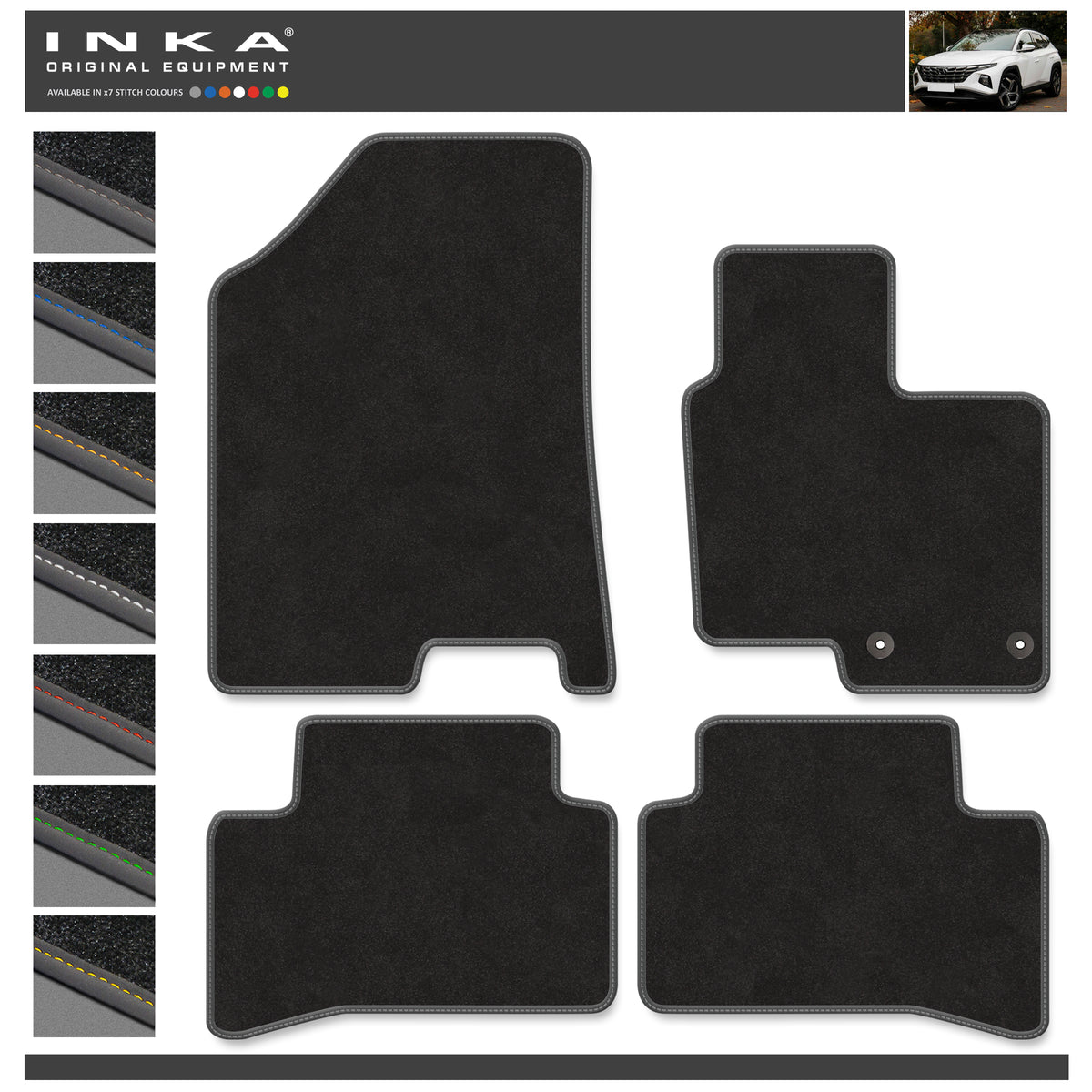 Hyundai Tucson Front & Rear Tailored Carpet Mat with 7x Stitch Colours ...